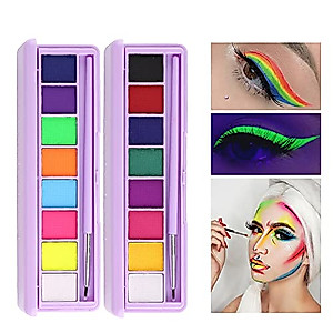 MEICOLY 2 Packs Water Activated Eye Liner Palette,Neon Face Paint Colored Retro Hydra Liner,Water Activated Eyeliner,Matte Graphic Eyeliner,UV Blacklight Glow Black White Face Body Paint,16 Colors