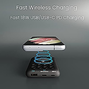 TECHSMARTER 10000mAh 18W USB-C PD Wireless Power Bank Portable Charger with Anti-Slip Suction Cups. Compatible with iPhone 15, 14, 13, 12, 11, SE, X, XR, XS, Samsung S23, S22, S21, S20, S10, S9