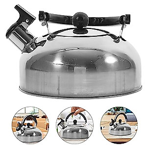 BESTonZON Stainless Steel Tea Kettle Whistling Stovetop Teapot Hot Water Boilers Metal Flat Bottom Kettle Warmer Heating Container for Home Kitchen Stovetops Gas Bbq Party 1.8L