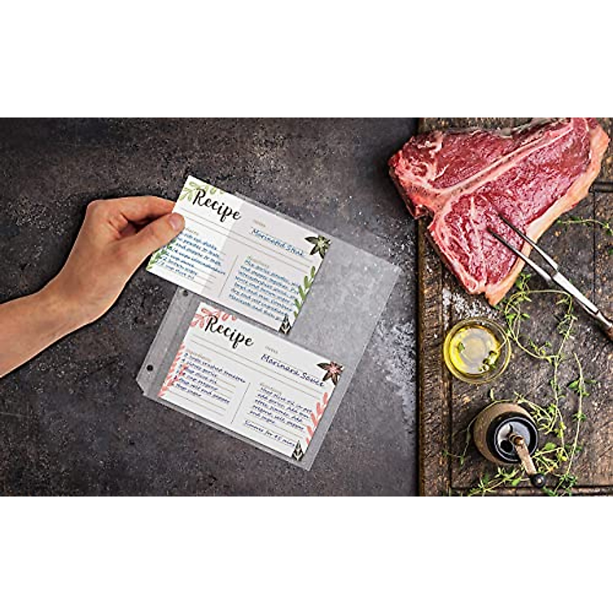 Better Kitchen Products Recipe Card Page Protectors, 100 Count, 4 x 6 inch Pockets, 2 Pockets Per Page, Recipe Book Pocket Page Refill Sheets, 8.5 x 6.9 Inches, 3-Hole Punched-100 Pack