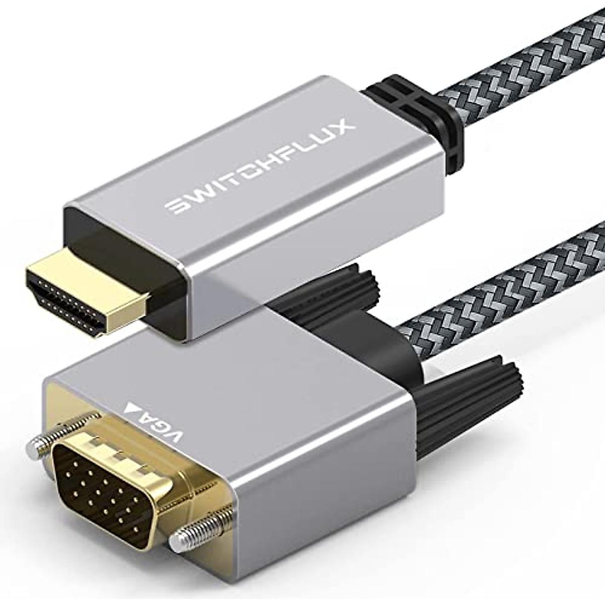 SWITCHFLUX HDMI to VGA Active 6.6Feet Cable Gold-Plated Video Converter Cord, HDMI Male to VGA Male Unidirection Adapter Compatible for Computer Laptop PC Projector Xbox