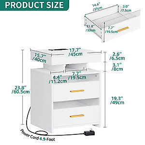 YITAHOME LED Nightstand with Wireless Charging Station, USB & Type-C Ports, Smart Night Stands with 2 Drawers for Bedroom, Modern Bedside Tables with Embedded LED Light Strip, Human Body Induction