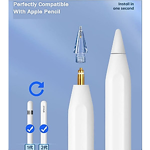 Compatible with Upgraded [Pen Like ] Pencil Tips fits for Apple 2nd 1st Gen iPad Pro Pencil, Replacement iPencil Nibs for iPad Pro Pencil,No Wear Out Fine Point Precise Control Resistance White&Clear