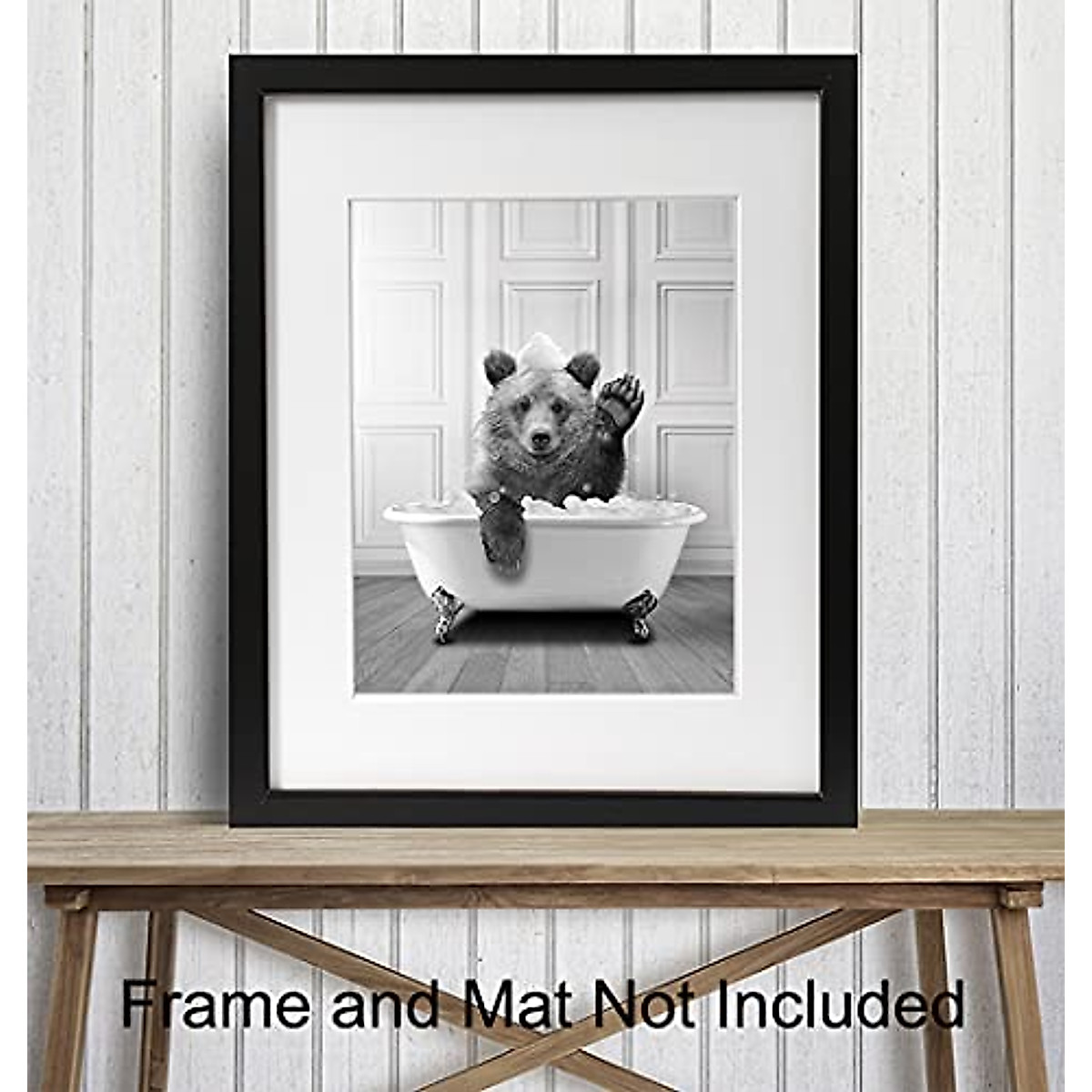 Bear Wall Decor - Bear Wall Art - Funny Bathroom Decor for Women, Kids - Bathroom Pictures - Bath Wall Decor - Cute Modern Bathroom Accessories - Cool Unique Bathroom Sign- Powder Room - Restroom Sign