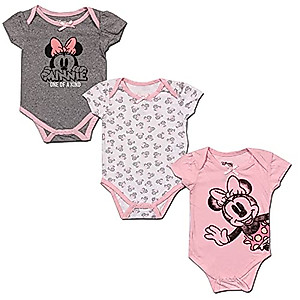Disney Minnie Mouse Girls’ 3 Pack Bodysuits for Newborn – Pink/Red/Grey/White