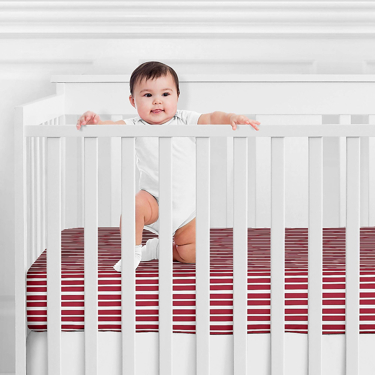 Vintage Aviator Fitted Crib Sheet for Baby and Toddler Bedding Sets by Sweet Jojo Designs - Red Stripe Print