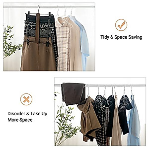 Mkono 3 Pack Pants Hangers Space Saving 5 Tier Skirt Hanger with Adjustable Clips, Wood Rubber Coated Clips Clothes Hanger for Shorts Trouser Jeans Organize 360 Swivel Multiple Closet Storage Hanger