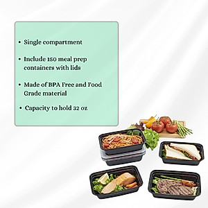 G-BOX Meal Prep Containers with Lids - 28 OZ | 150 Pack | 1 Compartment Food Containers with Lids [Meal Prep, Bento Box, Stackable, Reusable, Dishwasher Safe, Microwave Safe, Freezer Safe]