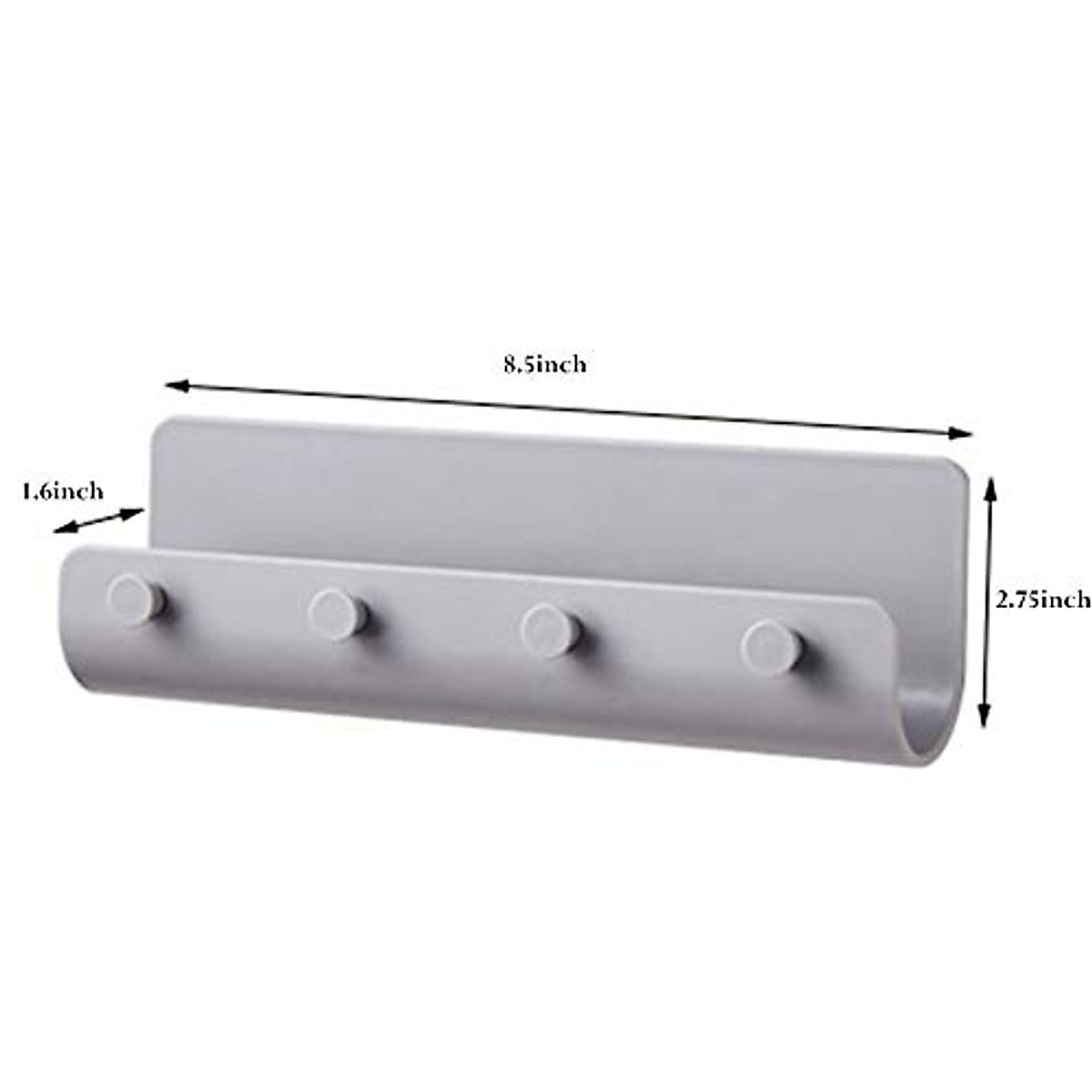 LuoCoCo Plastic Mail Key Holder for Wall, Modern U Shape Letter Shelf Organizer with 4 Hooks and 2 Self Adhesive Tape for Entryway Kitchen Bathroom Office Holding Phones Purse Masks, White/Grey (Grey)