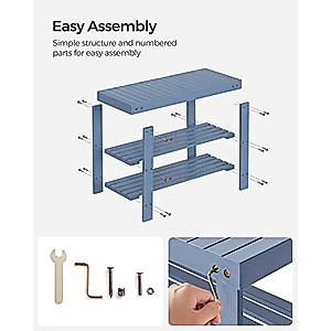 SONGMICS Shoe Rack Bench, 3-Tier Bamboo Shoe Storage Organizer, Entryway Bench, Holds Up to 286 lb, for Entryway Bathroom Bedroom, Gray ULBS04GY