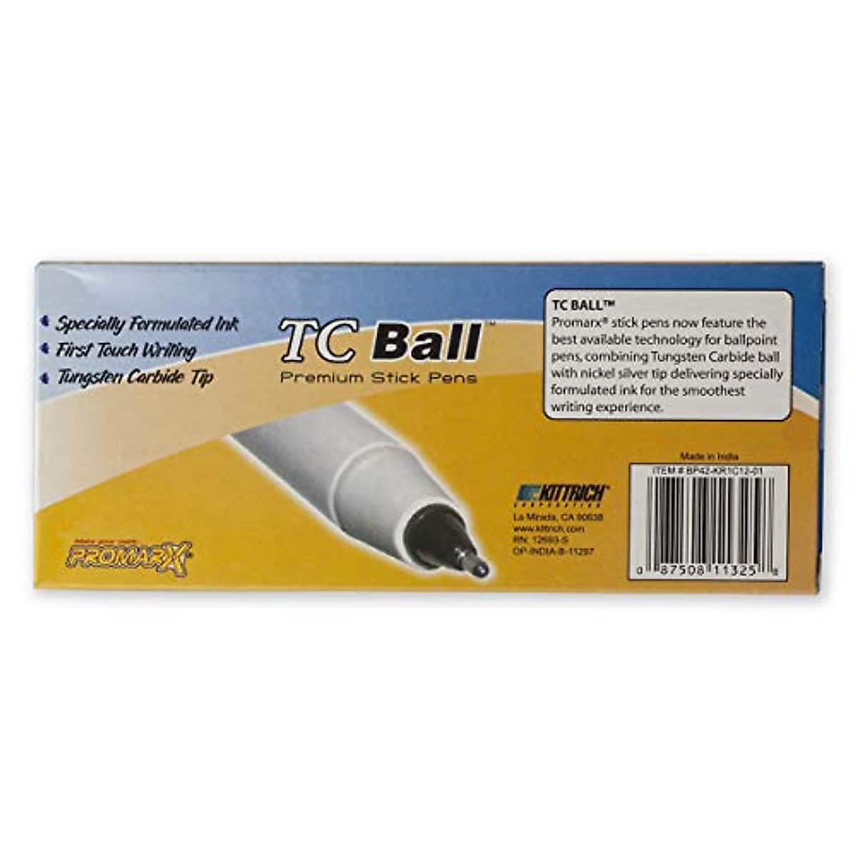 Kittrich Corporation Promarx TC Ball Premium Medium Ballpoint Stick Pens, 1.0 mm, Black Ink, 12 count
