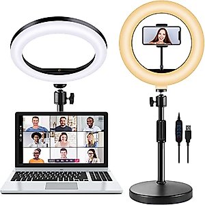 Selfie Ring Light with Stand and Phone Holder, 10'' Dimmable Desktop LED Circle Light for Laptop,Computer, Lighting Kit Gifts for Live Streaming/Laptop Video Conference/Chat/Makeup/YouTube/Tiktok/Vlog