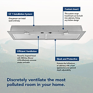 Broan- NuTone BBN1243SS Custom Built Insert with 2-Speed Exhaust Fan and Light, 300 Max Blower CFM, Stainless Steel, 24-Inch Range Hood Power Pack