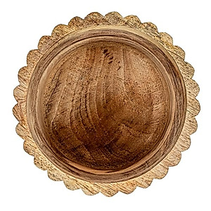 Creative Co-Op 5.75 Inches Round Carved Mango Wood Pleated Lid and Metal Pull, Natural and Antique Gold Finish Display Box