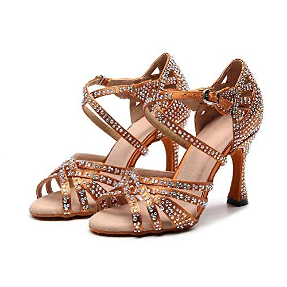 Heeled Sandals for Women Social Dance Shoes,Latin Dance Shoes, Women's Peep Toe Cross Strap Rhinestones Latin Tango Ballroom Modern Dance Shoes Wedding Social Party Sandals