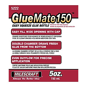 Milescraft 5222 Glue Mate 150-5oz. (150ml) Precision Wood Glue Bottle - Anti-Drip - Dowel and Biscuit Tips Included - Easy Flow Multi-Chamber Design - Ideal for Woodworking