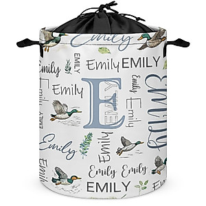 Mallard Duck Personalized Baby Laundry Basket Custom Name Nursery Hamper Collapsible Kids Laundry Hamper with Handles Durable Oxford Cloth Organizer for Clothes Storage Baby Gift Baskets