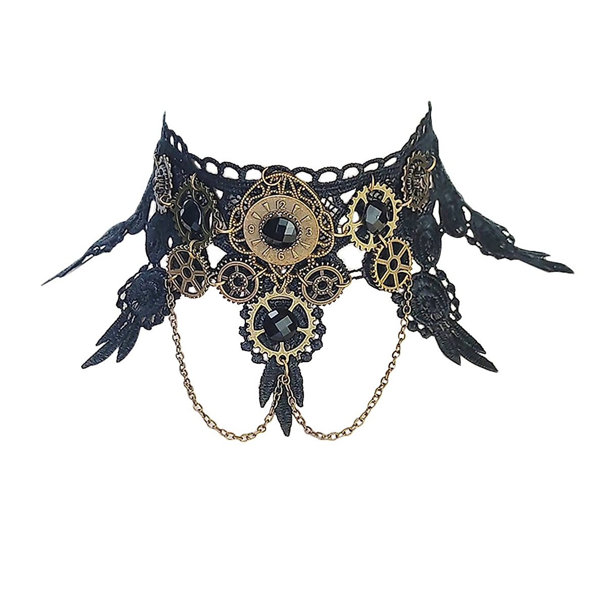 MEiySH Goth Punk Style Wedding Party Black Lace Choker Beads Tassels Chain Pendant Necklace for Women (Style 009)