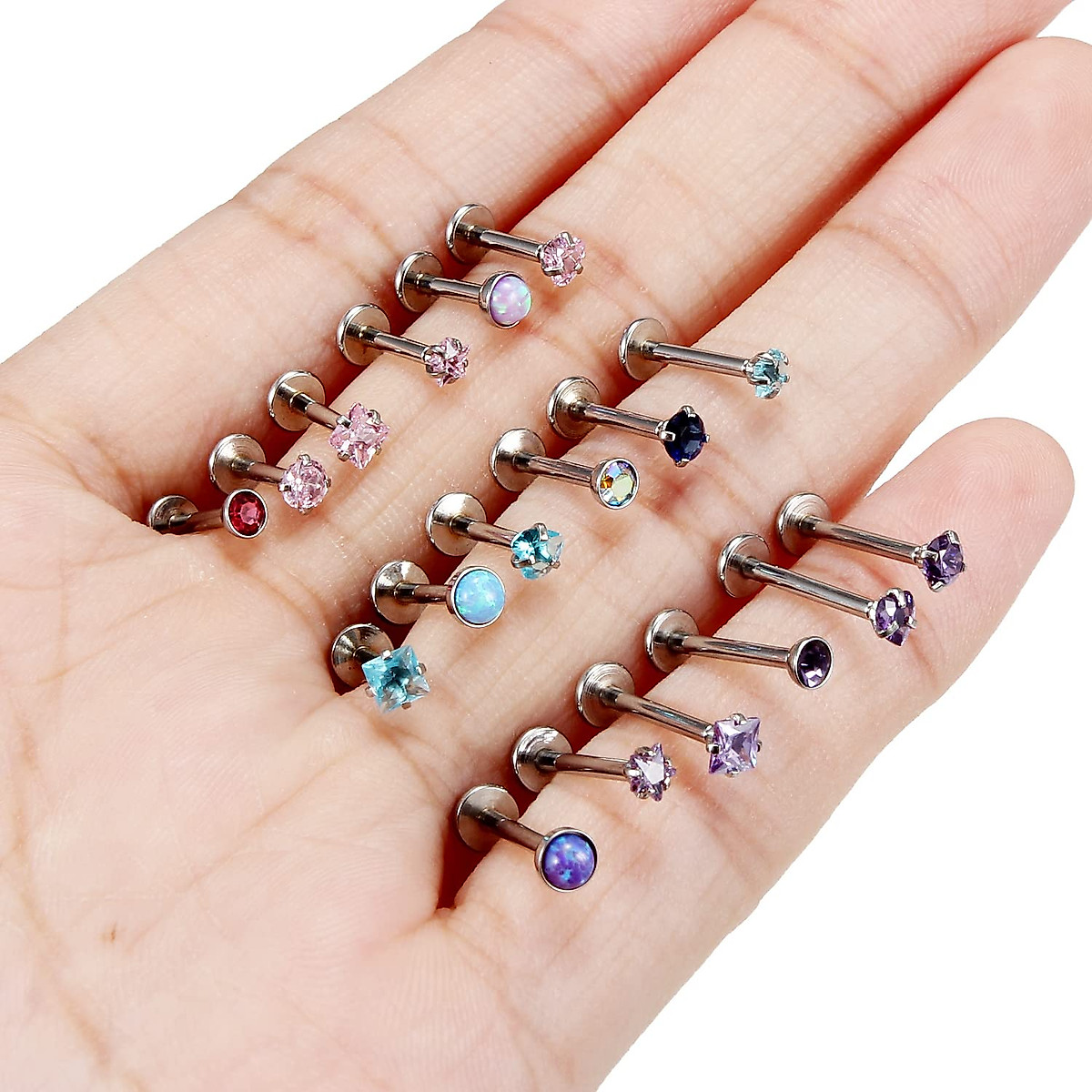 Yaalozei 16G Threadless Push in Lip Labret Medusa Monroe Nose Ring Stud Piercing Jewelry Women Stainless Surgical Steel Silver Flat Back Cartilage Helix Tragus Earrings Studs Bar Piercing Jewelry Men