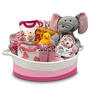 Bundle of Joy Deluxe New Baby Gift Basket | Newborn Baby Girl Gift Set with Baby Essentials | Baby Gift Basket for Expecting Moms | Baby Layette Set | Pink Baby Gift Set | Nikki's Gift Baskets