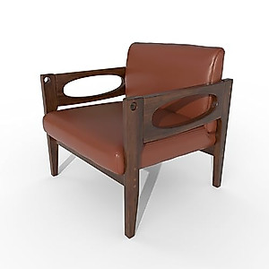 BAOMKONG Accent Chair,Mid-Century Modern Chair with Solid Wood and PU Leather Upholstered,Armchair for Living Room, Bedroom, Lounge, Balcony (Brown)