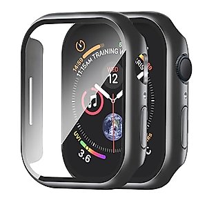 Smiling 2 pack Case Built in Tempered Glass Screen Protector Compatible with Apple Watch Series 9 (2023)/Series 8 /Series 7 45mm, Hard PC Case with Screen Protector Overall Protective Cover-Matt Black