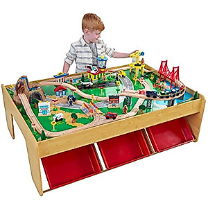 KidKraft 17850 Waterfall Mountain Wooden Train Set & Table with 120 Pieces, 3 Storage Bins