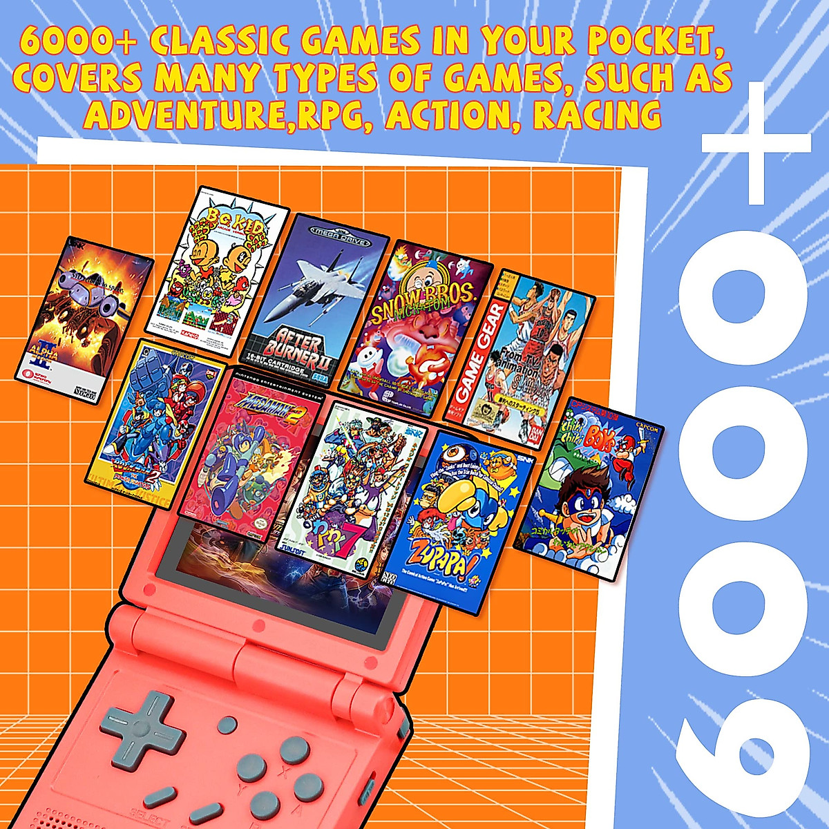 Retro Handheld Game Console 3 inch IPS Screen, Mini Clamshell Open Source System Games Consoles with 64G TF-Retro Games, Built-in Rechargeable Battery, Portable Hand Held Game Video Consoles (Red)