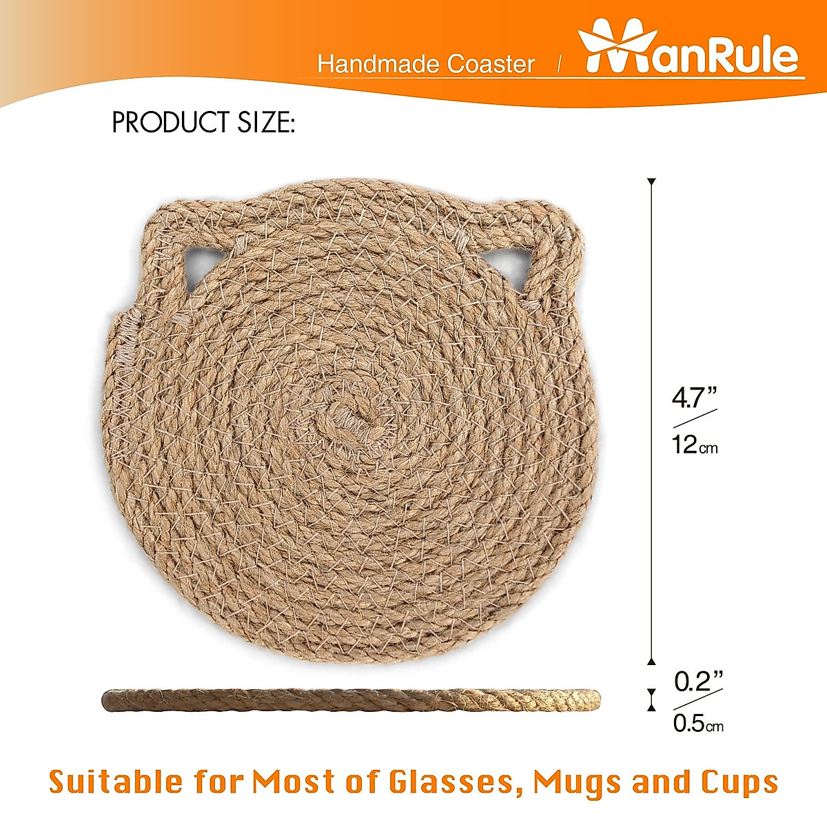 Boho Coasters for Drinks Absorbent, Set of 6 Jute Coasters for Coffee Table Dinning Table, Funny Cat Coasters 4.7 inch, Unique Farmhouse Coasters for Home Decor (4.7 inch)