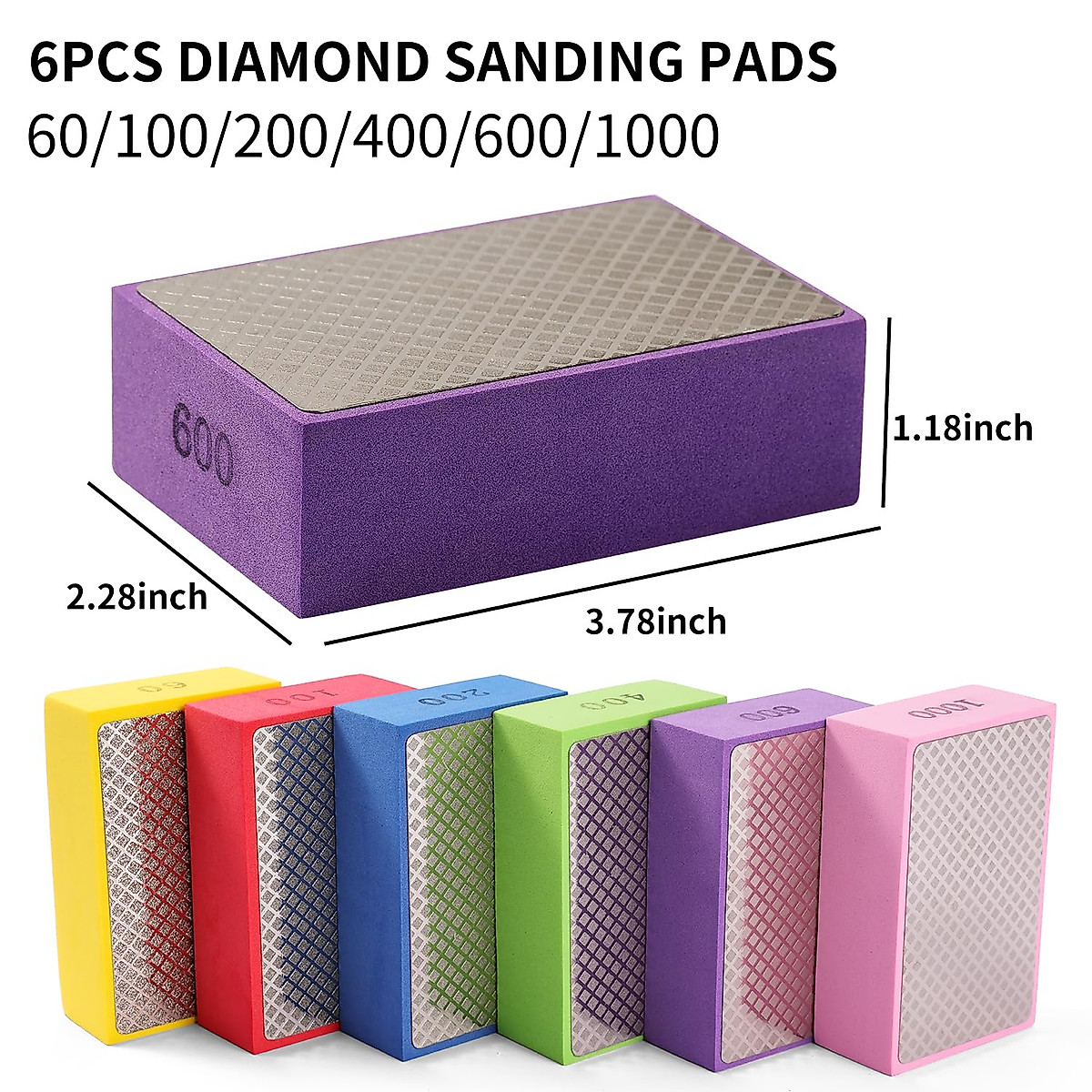XKDOUS 6PCS Diamond Hand Polishing Pads,60/100/200/400/600/1000 Diamond Sanding Pads Tile Tools Polishing Pad Sanding Block Polishing for Ceramic Tile Glass Stone Marble Granite Metal Grinding