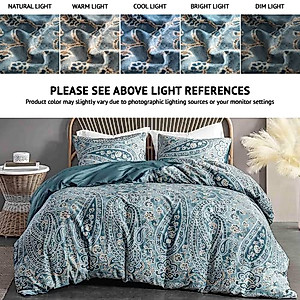 Inspire by Intelligent Design Reversible 100% Cotton Sateen Duvet - Breathable Comforter Cover, Modern All Season Bedding Set (Insert Excluded), Belcourt, Paisley Blue King/Cal King(104" x 90")