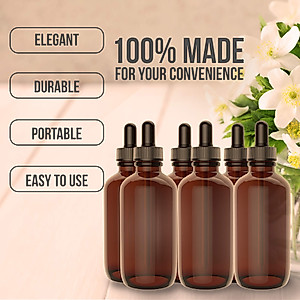 Nylea 12 Pack Essential Oil Dropper Bottles (4 oz) 120ml Round Boston Empty Refillable Amber Bottle with Glass Dropper [ Free Stainless Steel Funnel ] for Liquid Aromatherapy Fragrance Lot