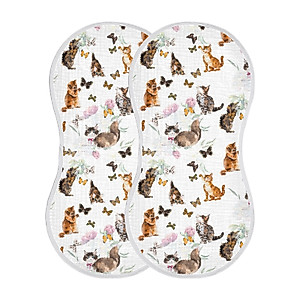 vvfelixl Muslin Burp Cloths Cats Butterflies Baby Washcloths for Baby Girl Boys 2 Pack White