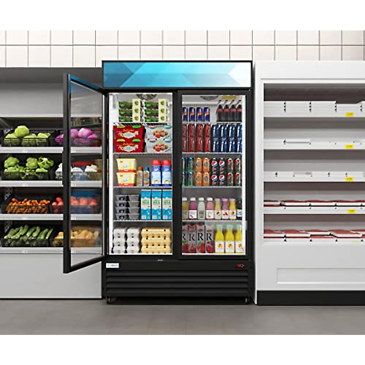 KoolMore - MDR-2GD-35C 45" Commercial Glass 2 Door Display Refrigerator Merchandiser - Upright Beverage Cooler with LED Lighting - 35 Cu. Ft, Black