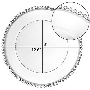 Lawei 6 Pack Clear Plastic Charger Plates with Bead Rim, 13 Inch Plastic Round Serving Plates Decor Dinner Plates for Party Wedding Events Dinner Decoration