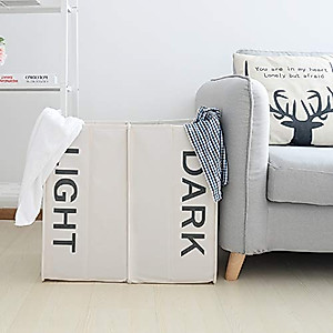 Danya B. TB1711WH Collapsible Folding Double Bin Laundry Hamper and Sorter with Handles - Pop-Up - Waterproof - Organize Dark and Light Laundry - White