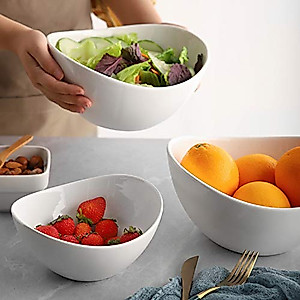 Samsle 19 Ounces Ceramic Serving Bowls, Sturdy Porcelain White Oval Salad Bowls, Stackable Food Server Fruit Display Dishes for Party Dinner, Microwave and Dishwasher Safe, Set of 6