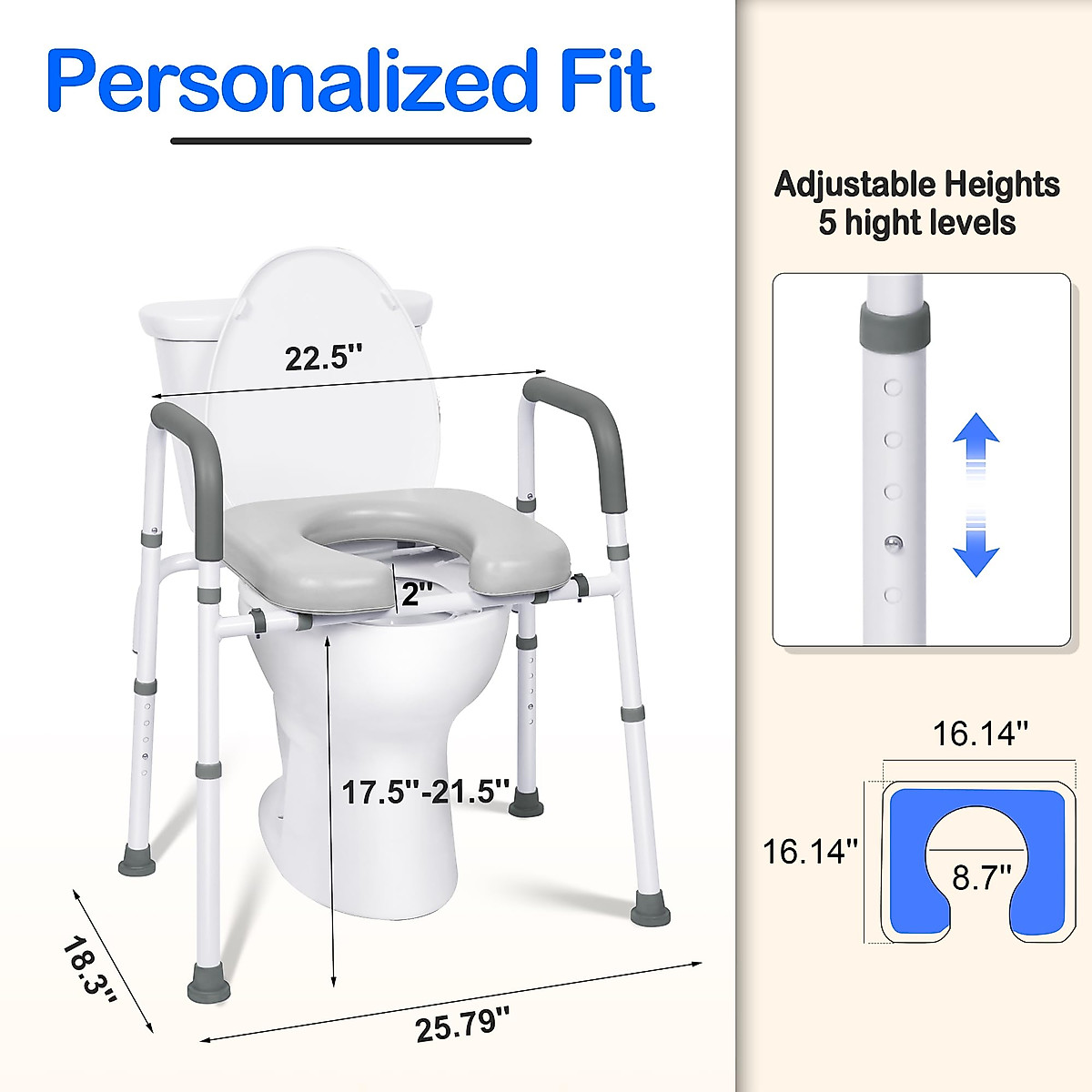 Bogural Raised Toilet Seat with Handles, Height Adjustable Elevated Toilet Seat Riser, 400 lbs Toilet Seat Riser for Seniors, Disabled and Pregnant, Fit Any Toilet