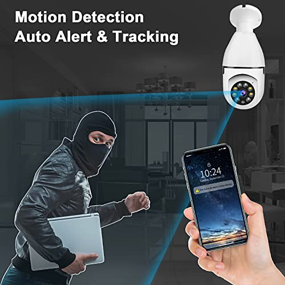 GAORYT Light Bulb Camera,Bulb Camera 360°Degree WiFi Outdoor,1080P HD Smart Wireless Security Camera with Motion Detection Alarm Night Vision for Home Indoor and Outdoor