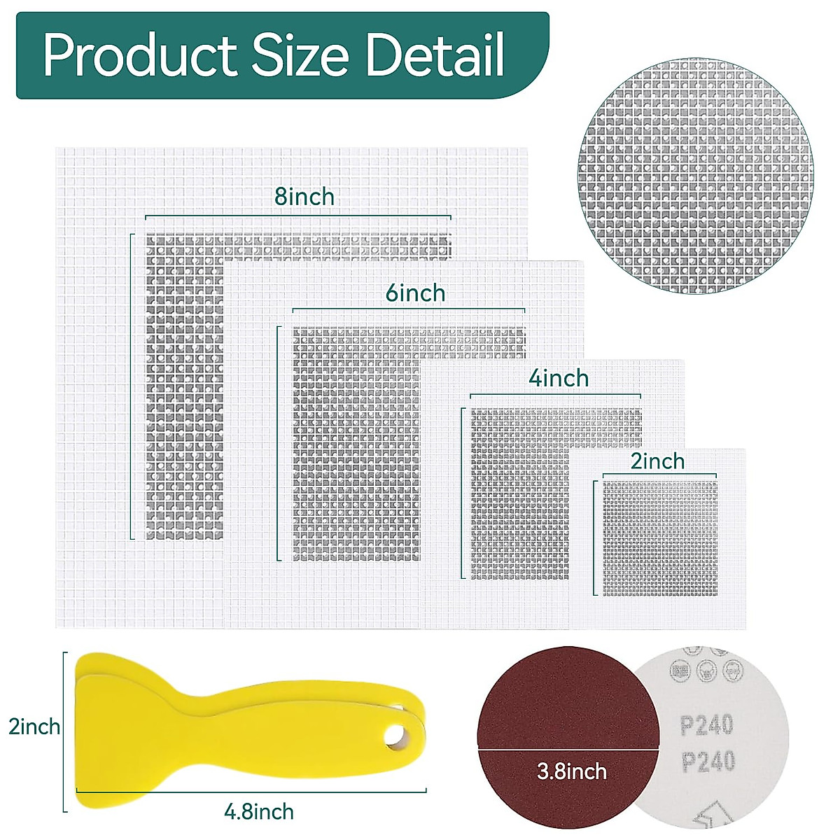 Drywall Repair Patch Kit，18 PCS 2/4/6/8 inch Aluminum Fiber Mesh Spackle Wall Reapair Patch Kit,Quick and Easy to Fix Wall Hole，Wall Hole Repair Patch Kit