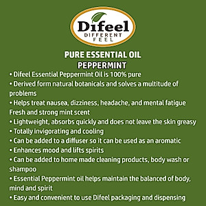 Difeel Essential Oils 100% Pure Peppermint Oil 1 ounce (2-Pack)