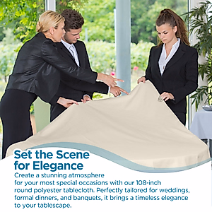 10-Pack 108-Inch Round Ivory Polyester Tablecloths – Machine Washable, Durable, Wrinkle-Resistant Linens for 8-Foot Tables – Ideal for Weddings, Banquets, Restaurants, Parties