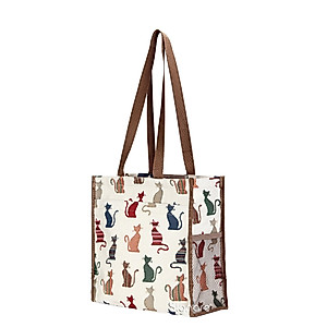 Signare Tapestry Shoulder Bag Shopping Bag for Women with Cheeky Cat Design (SHOP-CHEKY)