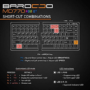 Mistel BAROCCO MD770 RGB Wireless Split Mechanical Keyboard, TKL Ergonomic Gaming Keyboard 85 Keys (Cherry MX Red Switches, Linear Lighter)