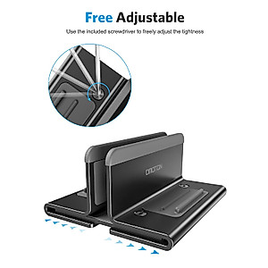 OMOTON Upgraded Laptop Vertical Stand, 3-in-1 Laptop Holder Dock with Sturdy Silicone Pads for Ultra Protection, Suitable for iPhone/iPad/MackBook Pro/Surface/Samsung/Android Tablets, Black