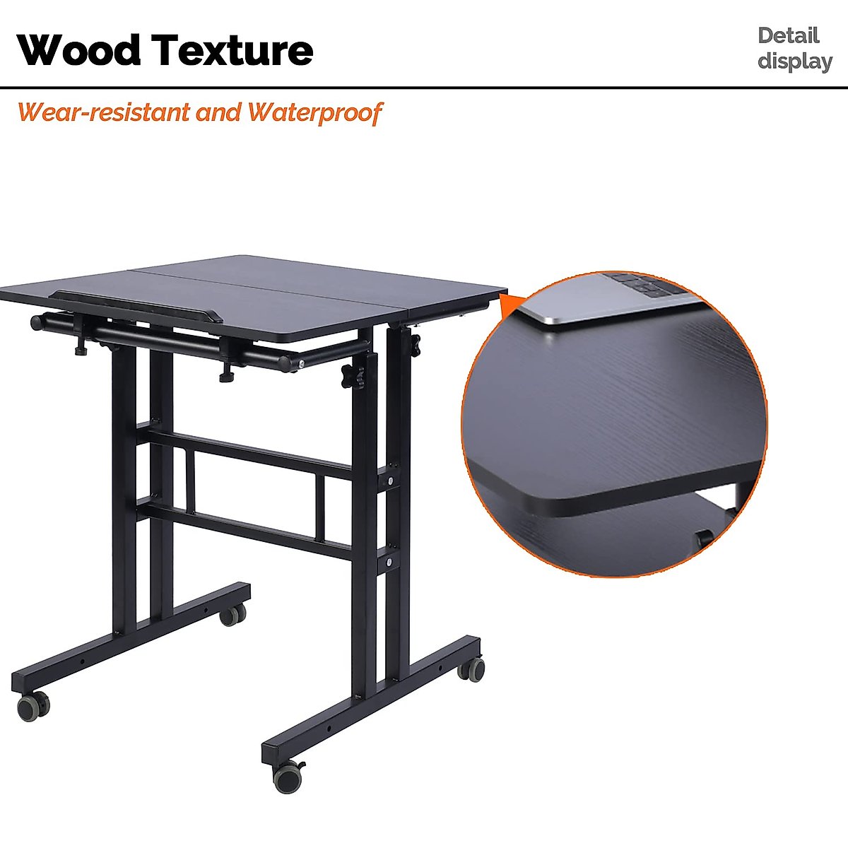AIZ Mobile Standing Desk, Adjustable Computer Desk Rolling Laptop Desk Cart on Wheels Home Office Computer Workstation, Portable Laptop Stand Tall Table for Standing or Sitting, Black Willow