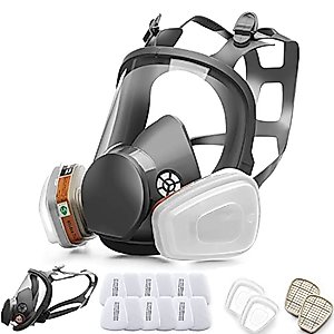RANKSING Reusable Respirator Gas Mask Full Facepiece Shield 6800 Face Cover with Filters for Dust, Fumes, Asbestos, Chemicals and Other Airborne Particles while Painting, Spraying, Polishing and More
