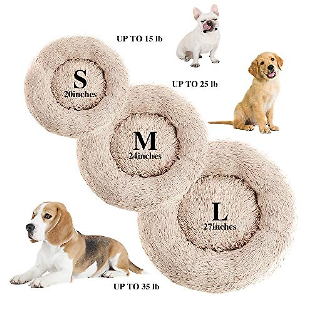 SunStyle Home Calming Pet Bed, M(24'x24'), Brown, 25 lbs, Polyester, Round, Stuffed, Sewn