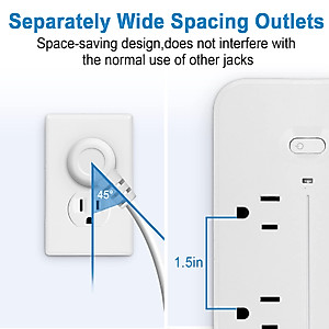 Power Strip, Surge Protector with 6 AC Outlets 3 USB Ports 1 USB-C Port,4 Ft Extension Cord Outlet Strip,Wall Mount for Home, Office, Travel, Computer Desktop, Laptop & Phone Charging