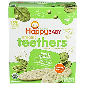 Happy Baby, Baby Food Teether pea Spinach Organic 0.14 Ounce (Pack of 12)